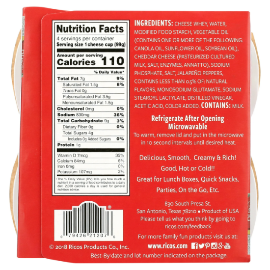 Ricos Portion Pack Nacho Cheese Sauce Cups – 3.5 oz (99g), 48/Case